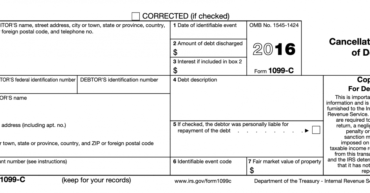 Understanding Your Tax Forms 2016: Form 1099-C, Cancellation of Debt ...